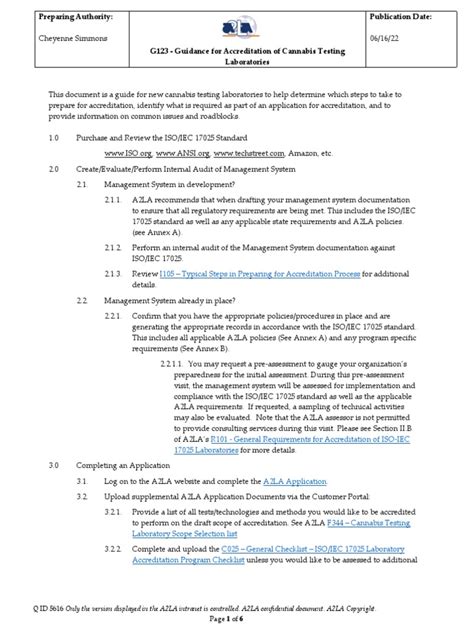 G123 Guidance For Accreditation Of Cannabis Testing Laboratories 5616 8 Pdf Calibration