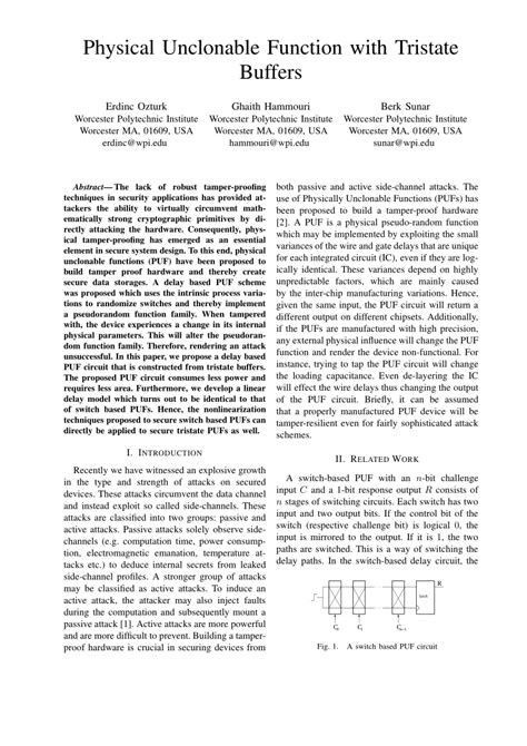 Pdf Physical Unclonable Function With Tristate Buffers