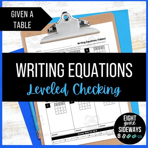 Writing Linear Equations From Tables Leveled Checking Worksheet By