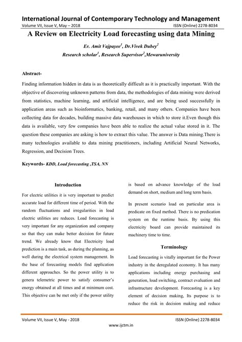 pdf a review on electricity load forecasting using data mining