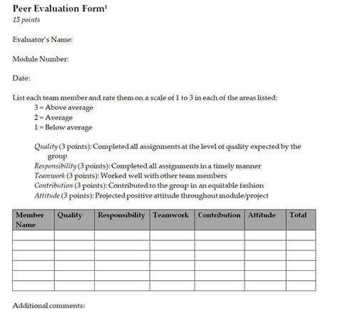 25 Peer Evaluation Form Templates Samples