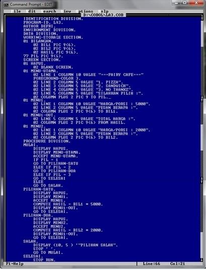 Membuat Menu Pada Cobol Defri Zulkifli