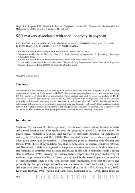 Pdf Ssr Markers Associated With Seed Longevity In Soybean