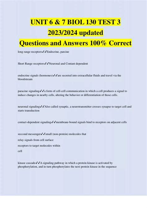 Unit 6 And 7 Biol 130 Test 3 20232024 Updated Questions And Answers 100