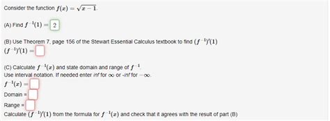 Solved Consider The Function F X X1 A Find F1 1 B Chegg Com