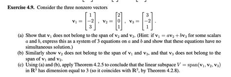 Solved Exercise 49 Consider The Three Nonzero Vectors V1 V2 And V3