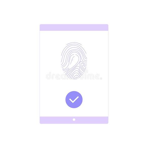 Tablet With Fingerprint Icon And Verification Checkmark Flat Vector