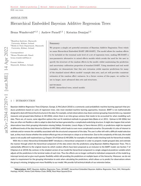 Pdf Hierarchical Embedded Bayesian Additive Regression Trees