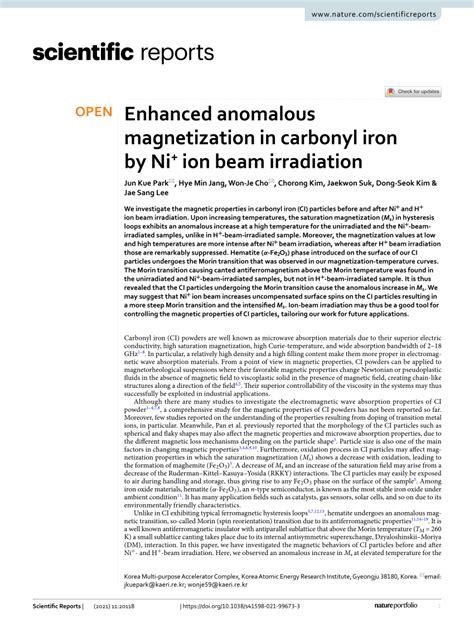 Pdf Enhanced Anomalous Magnetization In Carbonyl Iron By Ni Ion Beam