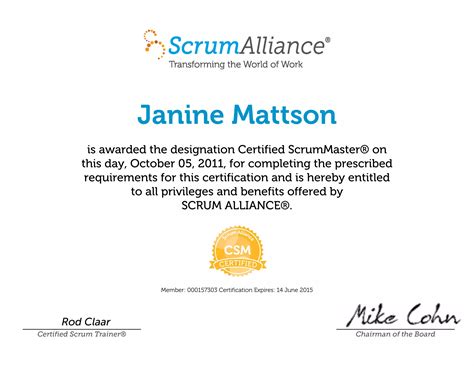 Certified Scrum Master Certificate PDF