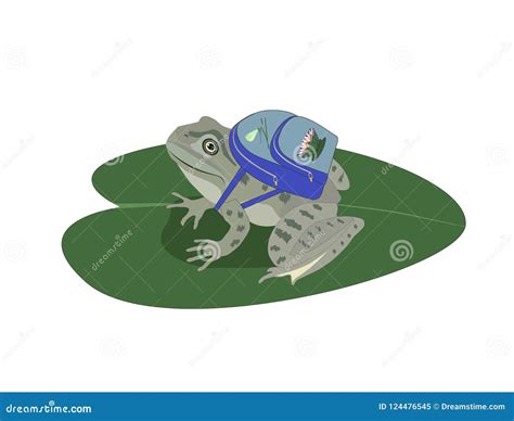 Cartoon Frog With Backpack Traveler Concept Stock Vector