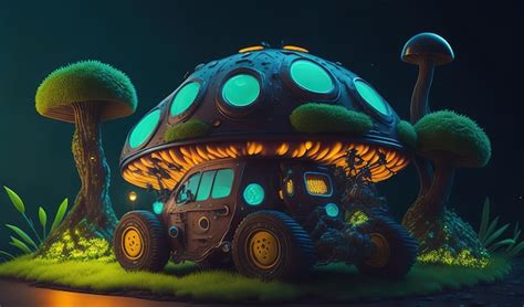 Premium Photo Little Robot Car In The Forest Surrounded By Mushrooms