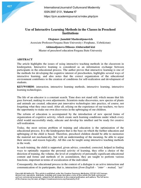 Use Of Interactive Learning Methods In The Classes In Preschool Institutions Pdf Teaching