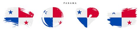 파나마 손으로 그린 그런 지 스타일 플래그 아이콘 세트입니다 무료 브러시 스트로크 플랫 벡터 일러스트 레이 션 흰색 절연 거친에 대한 스톡 벡터 아트 및 기타 이미지