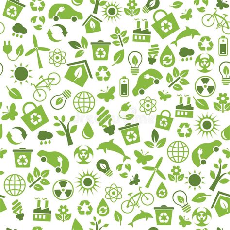 Seamless Pattern With Vector Eco Icons In Flat Style Stock Illustration