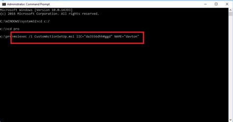 how to pass custom actions to a wix installer using command line arguments