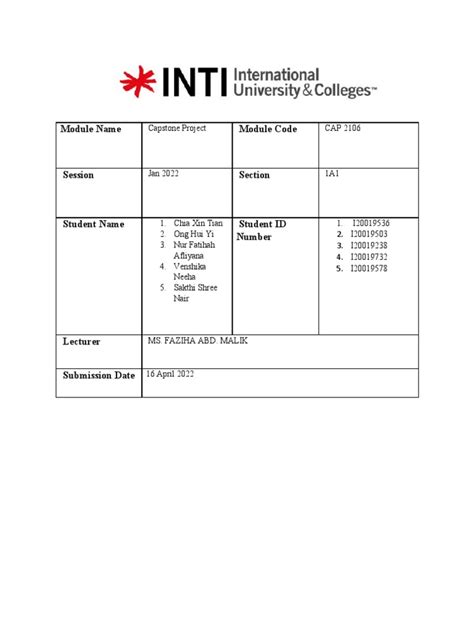 Module Name Module Code Capstone Project Cap 2106 Pdf Brand