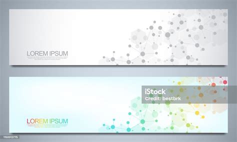 분자 구조와 신경 네트워크 배너 디자인 서식 파일 추상 분자와 유전 공학 배경입니다 과학 및 혁신 기술 개념입니다 배경 주제에