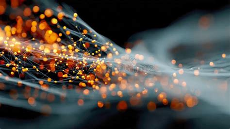 Abstract Network Of Glowing Orange Particles And Interlinked Lines Visualizing Digital Data
