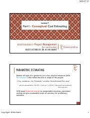 Conceptual Cost Estimating In Project Management Lecture Summary Course Hero