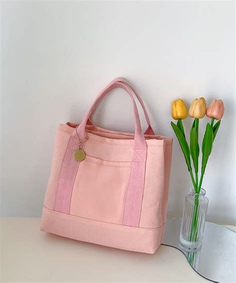 포켓 무지 캔버스 에코백 토트백 블랙 핑크 브라운