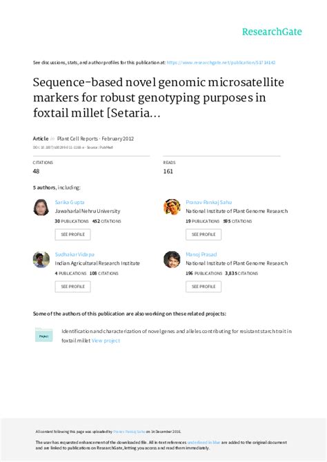 Pdf Sequence Based Novel Genomic Microsatellite Markers For Robust