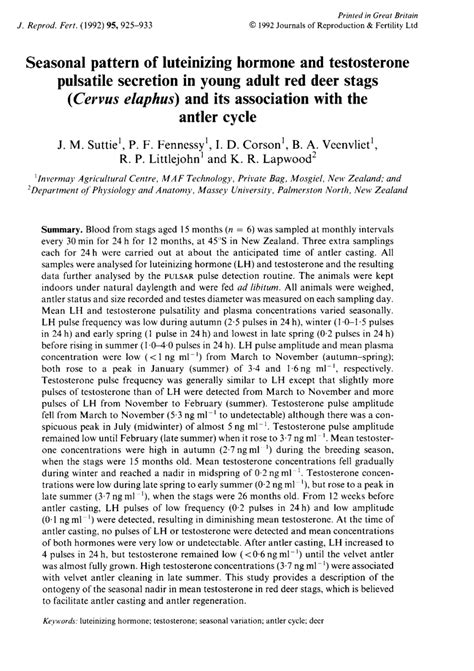 Pdf Seasonal Pattern Of Luteinizing Hormone And Testosterone Pulsatile Secretion In Young