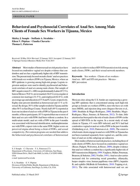 Pdf Behavioral And Psychosocial Correlates Of Anal Sex Among Male Clients Of Female Sex
