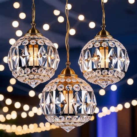 Three Hanging Crystal Lights with a Sparkling Background | Premium AI ...