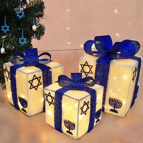 Krissing 3pcs Lighted Hanukkah T Boxes For Hanukkah