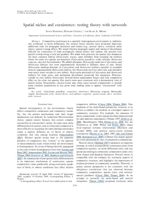 Pdf Spatial Niches And Coexistence Testing Theory With Tarweeds