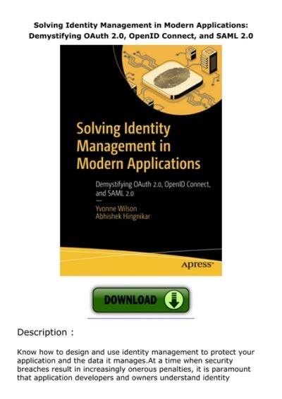 Downloadpdf Solving Identity Management In Modern Applications Demystifying Oauth 20