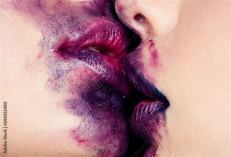 Sensual Make Up Sexy Kiss Between Lesbians Female Body And Lips Close Up Sex And Homosexual