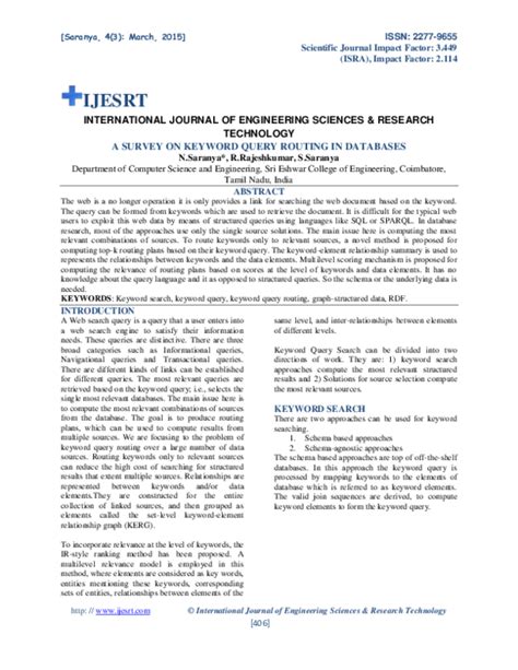 Pdf A Survey On Keyword Query Routing In Databases