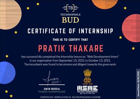 Pratik Thakare On Linkedin Webdevelopment Internship Technophilebud