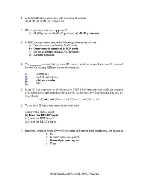 Microprocessor Multiple Choice Ques Pdf Central Processing Unit Microprocessor