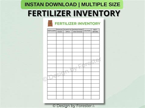 Printable Fertilizer Inventory Tracker Garden Planner Pdf Etsy