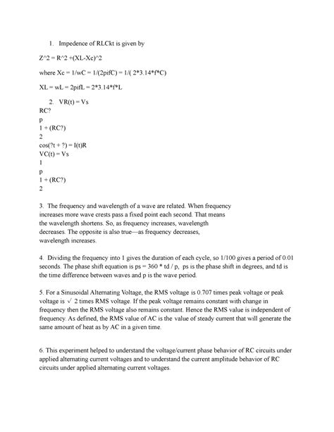Physics RC Circuits Postlab PHYS CUNY Studocu