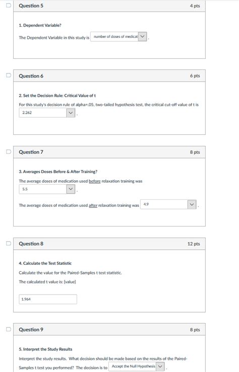 solved compute paired samples t test next 6 questions use