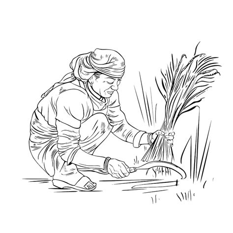 Premium Vector A Women Is Cutting Grass With A Straw In His Hand