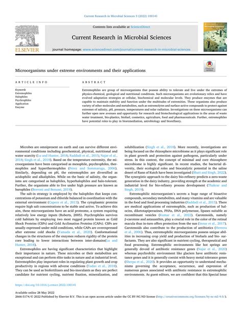 Pdf Microorganisms Under Extreme Environments And Their Applications