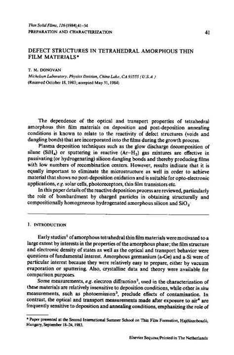 Pdf Defect Structures In Tetrahedral Amorphous Thin Film Materials