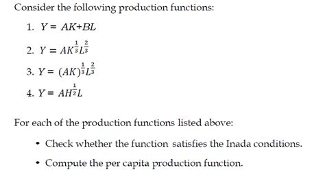 Solved Consider The Following Production Functions 1 Y