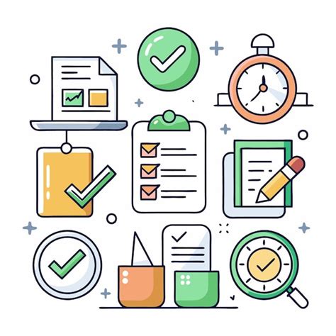 collection of illustrations of checklist check mark timer and document