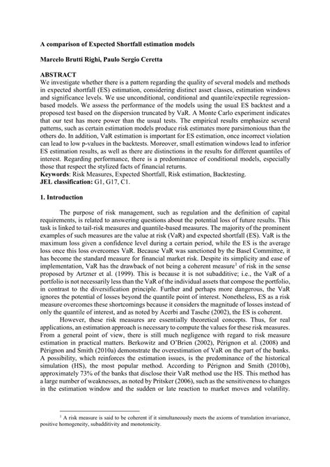 Pdf A Comparison Of Expected Shortfall Estimation Models