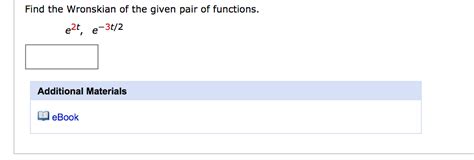 solved find the wronskian of the given pair of functions 2t