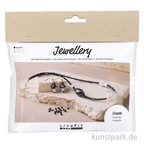 Mini Bastelset Schmuck Halskette Ohrringe Chunky Schwarz