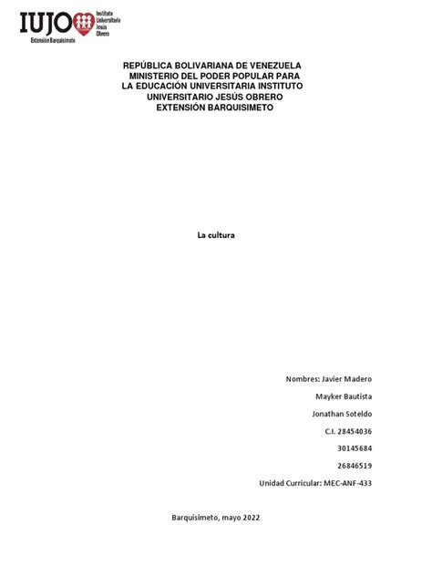 La Cultura Javier Mayer Jonathan Pdf Comportamiento Familia