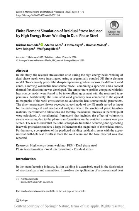 Finite Element Simulation Of Residual Stress Induced By High Energy