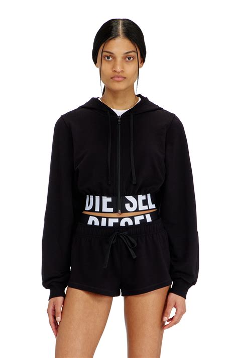 Womens Cropped Hoodie With Logo Band Black Diesel